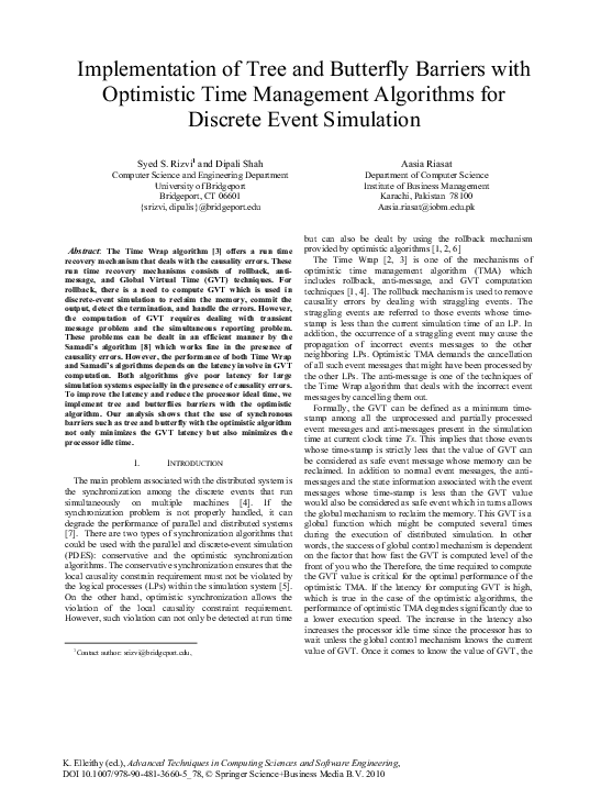 (PDF) Implementation of Tree and Butterfly Barriers with Optimistic Time Management Algorithms ...