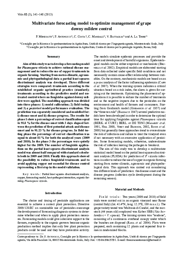 (PDF) Multivariate forecasting model to optimize management of grape downy mildew control