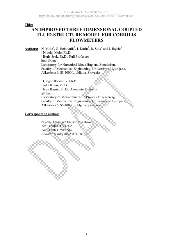 Pdf An Improved Three Dimensional Coupled Fluidstructure Model For