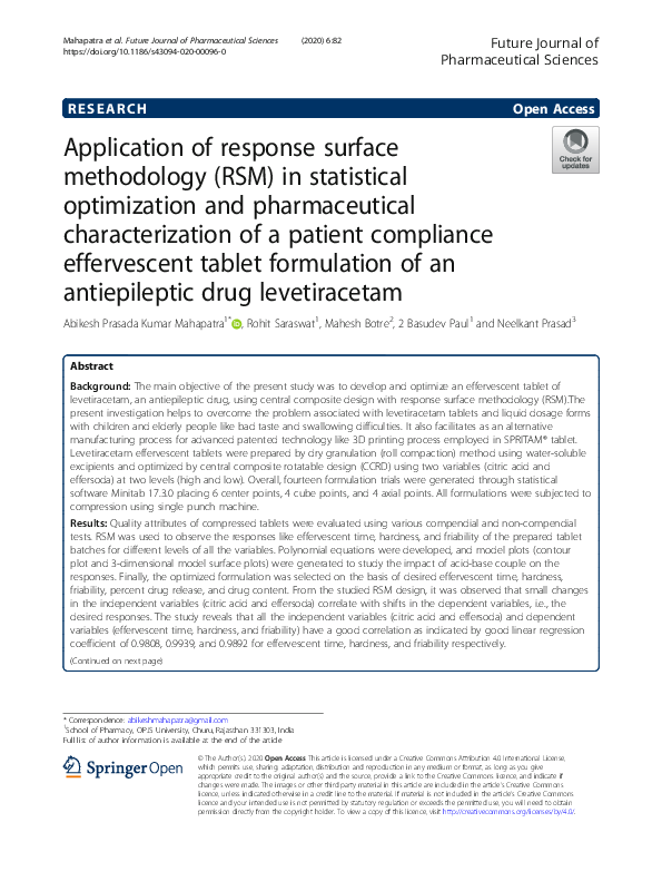 (PDF) Application of response surface methodology (RSM) in statistical ...