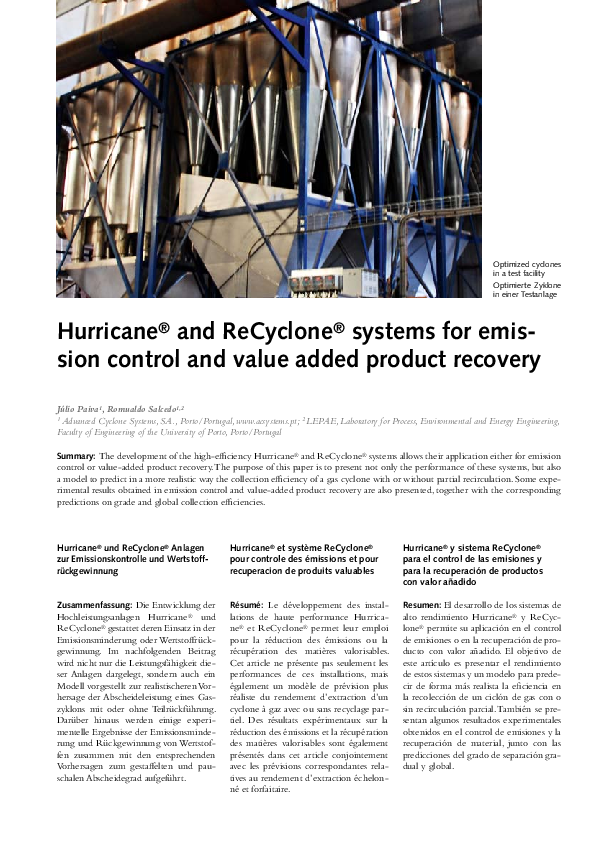 (PDF) Hurricane® and ReCyclone® systems for emission control and value ...
