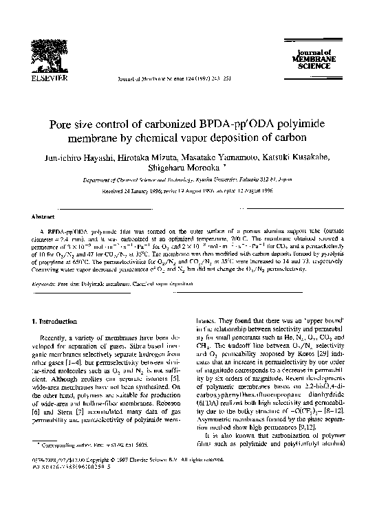 (PDF) Pore size control of carbonized BPDA-pp′ ODA polyimide membrane ...