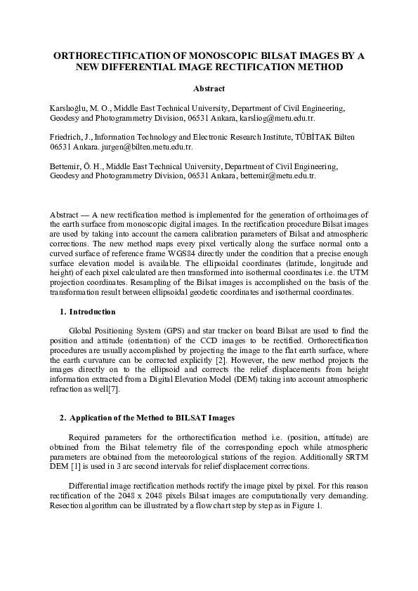 (PDF) Orthorectification of Monoscopic Bilsat Images by a New Differantial Image Rectification ...