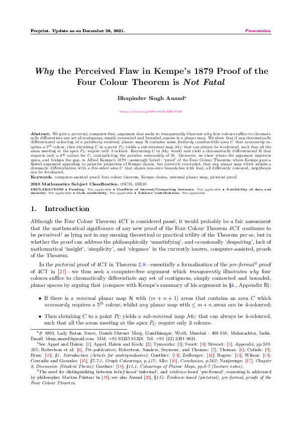 (PDF) Why the Perceived Flaw in Kempe's 1879 Proof of the Four Colour ...
