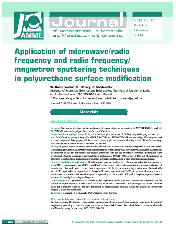 (PDF) Application of microwave/radio frequency and radio frequency/magnetron sputtering ...