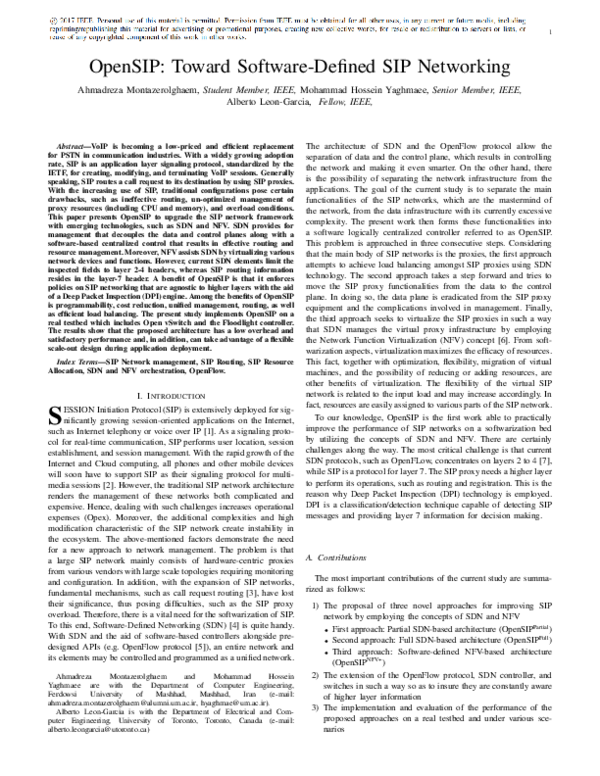 (PDF) OpenSIP: Toward Software-Defined SIP Networking