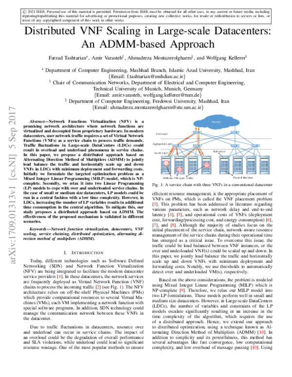 Pdf Distributed Vnf Scaling In Large Scale Datacenters An Admm Based