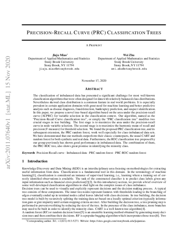 (PDF) Precision–recall curve (PRC) classification trees