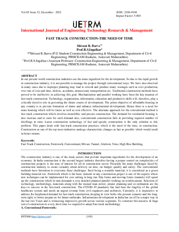 (PDF) FAST TRACK CONSTRUCTION-THE NEED OF TIME