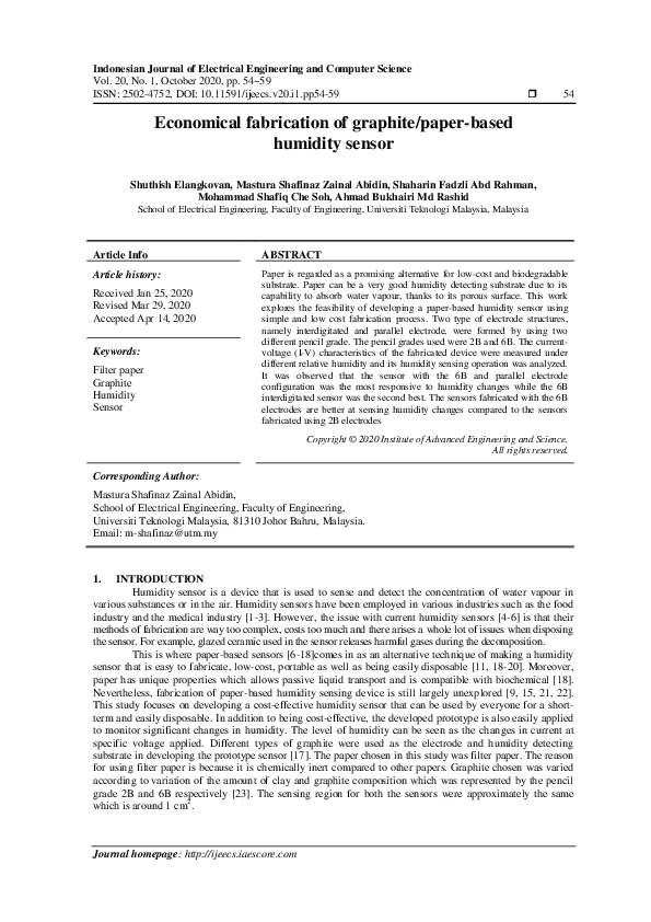 (PDF) Economical fabrication of graphite/paper-based humidity sensor