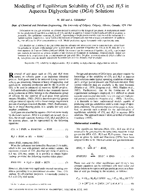 (PDF) Modelling of equilibrium solubility of CO 2 and H 2 S in aqueous ...