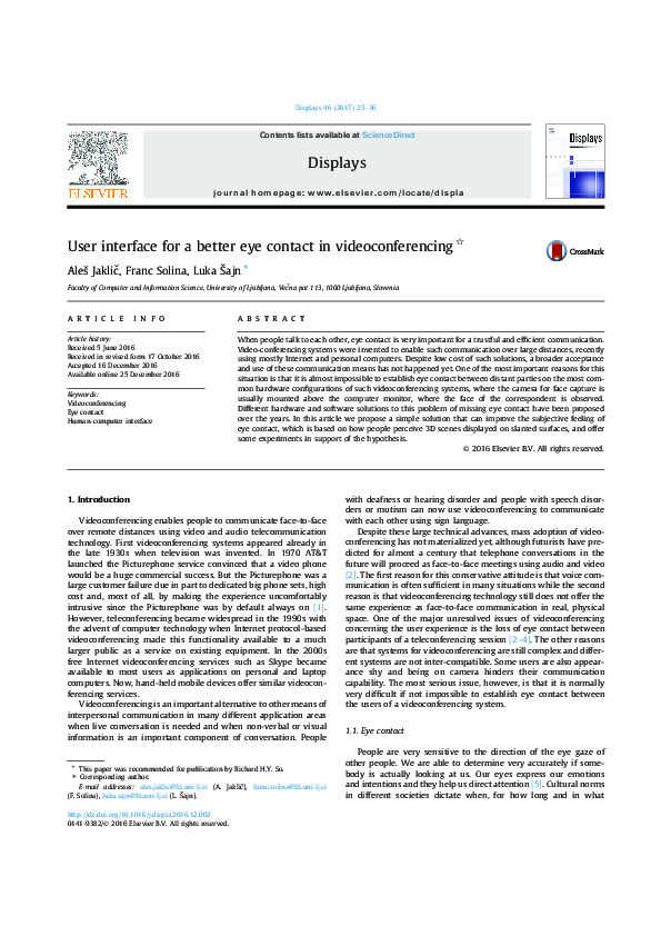 (PDF) User interface for a better eye contact in videoconferencing