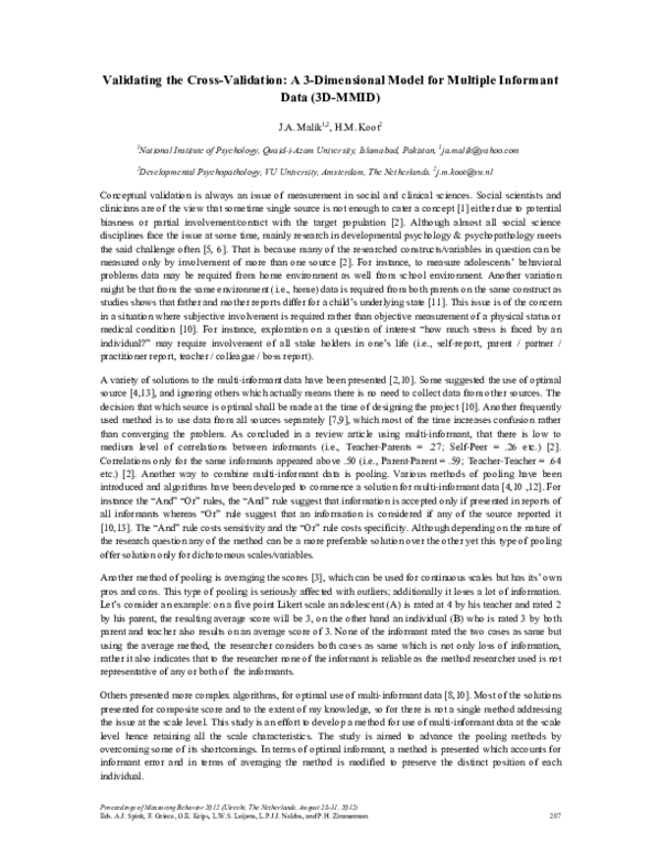 (PDF) Validating the Cross-Validation: A 3-Dimensional Model for Multiple Informant Data (3D-MMID)
