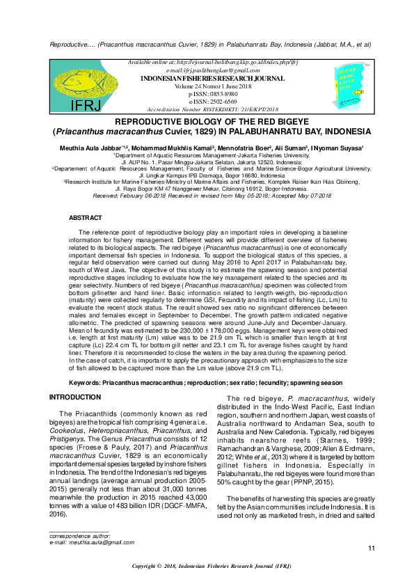 (PDF) REPRODUCTIVE BIOLOGY OF THE RED BIGEYE (Priacanthus macracanthus ...