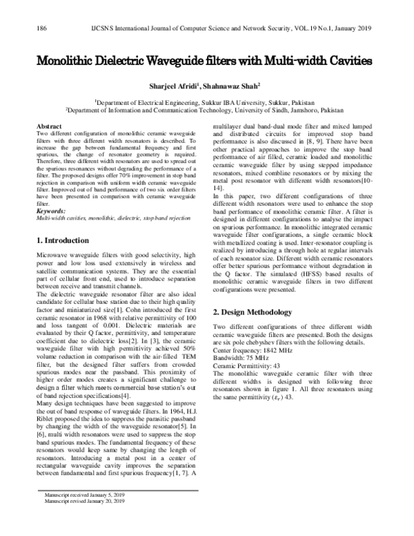 (PDF) Monolithic Dielectric Waveguide filters with Multi-width Cavities