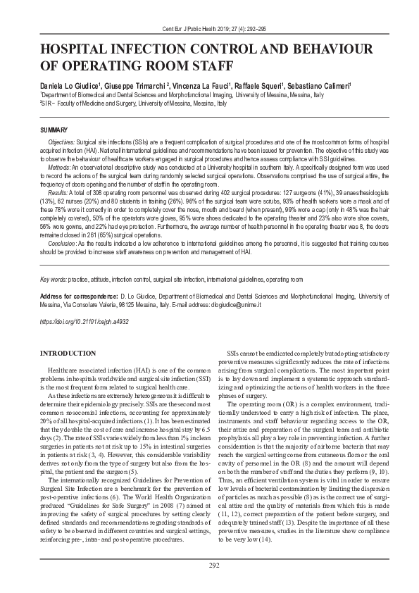 (PDF) Hospital infection control and behaviour of operating room staff