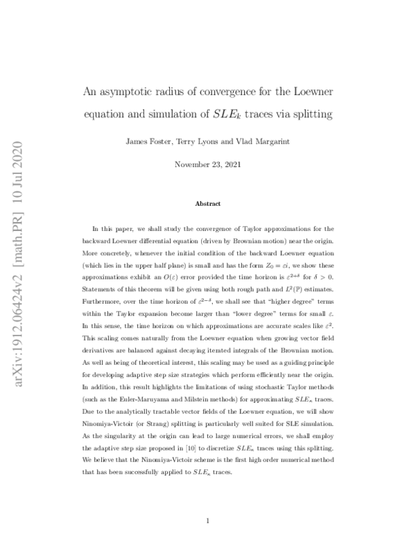 (PDF) An asymptotic radius of convergence for the Loewner equation and ...