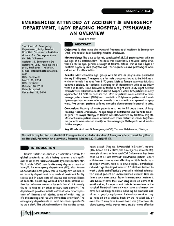 (PDF) Emergencies Attended at Accident & Emergency Department, Lady ...