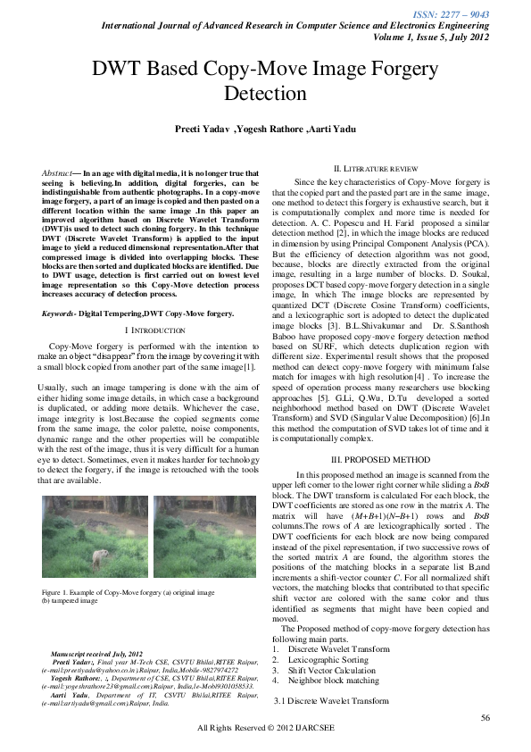 Pdf Dwt Based Copy Move Image Forgery Detection