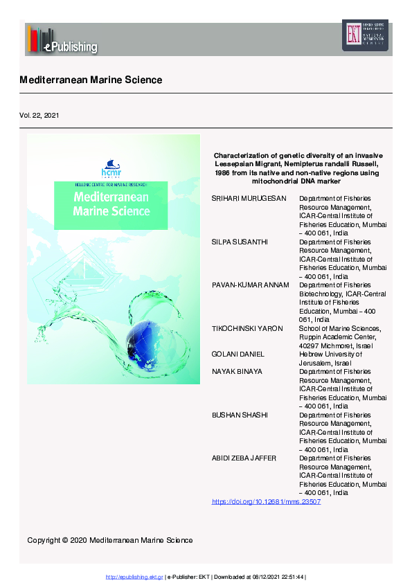 (PDF) Characterization of genetic diversity of an invasive Lessepsian ...