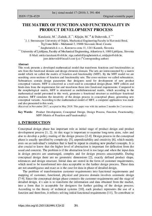 (PDF) The Matrix of Function and Functionality in Product Development ...