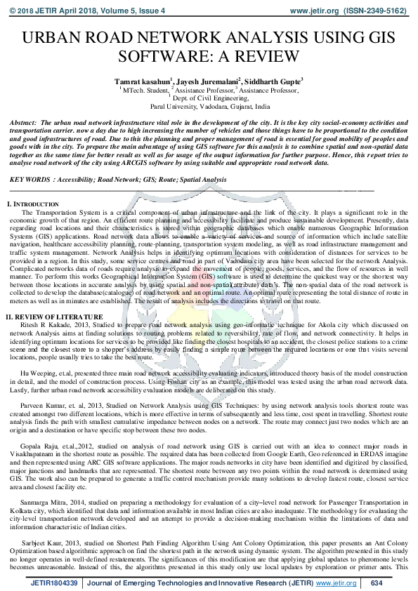 (PDF) Urban Road Network Analysis Using GIS Software: A Review