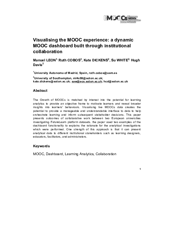 (PDF) Visualising the MOOC experience: a dynamic MOOC dashboard built ...