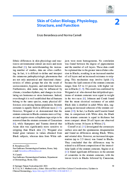 (PDF) Skin of Color: Biology, Physiology, Structure, and Function
