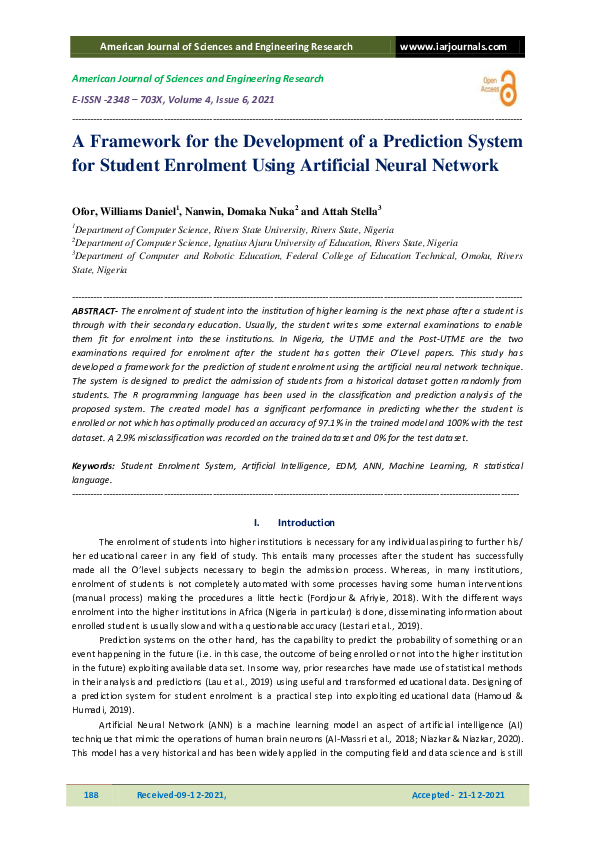 Pdf A Framework For The Development Of A Prediction System For