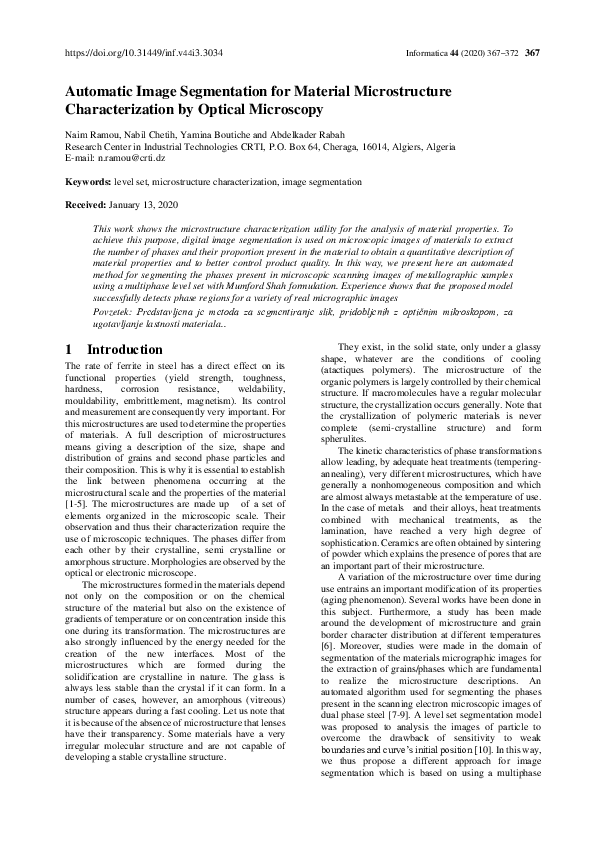 (PDF) Automatic image segmentation for material microstructure characterization by optical ...