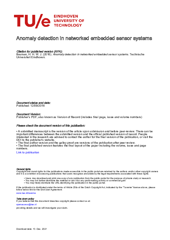 (PDF) Anomaly detection in networked embedded sensor systems