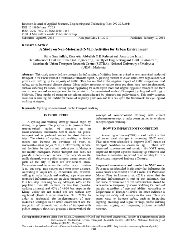 (PDF) A Study on Non-Motorised (NMT) Activities for Urban Environment ...