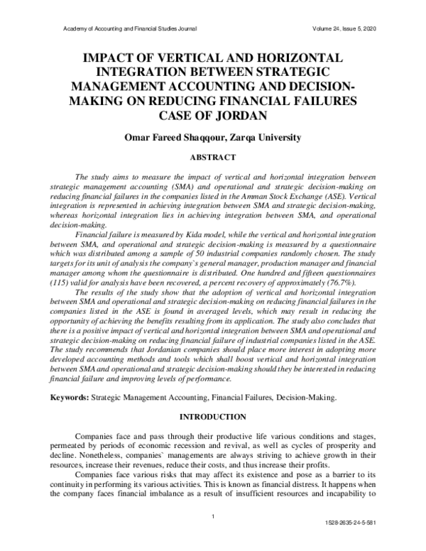 (PDF) Impact of Vertical and Horizontal Integration Between Strategic ...