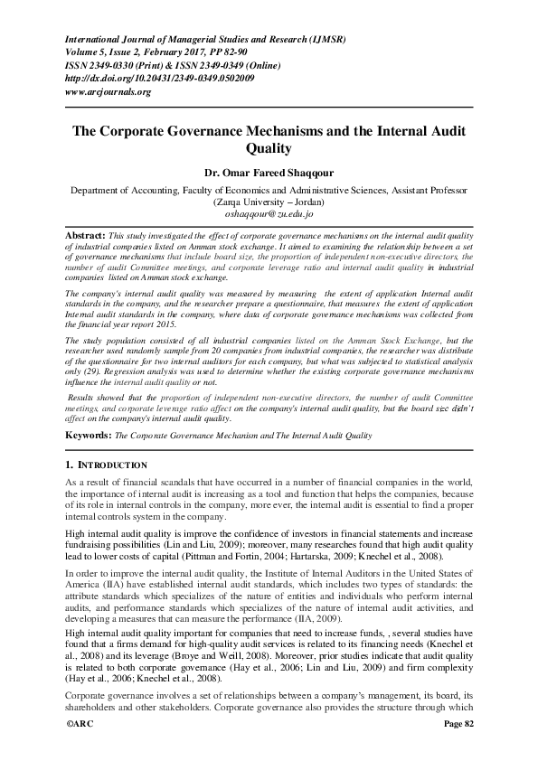 (PDF) The Corporate Governance Mechanisms and the Internal Audit Quality