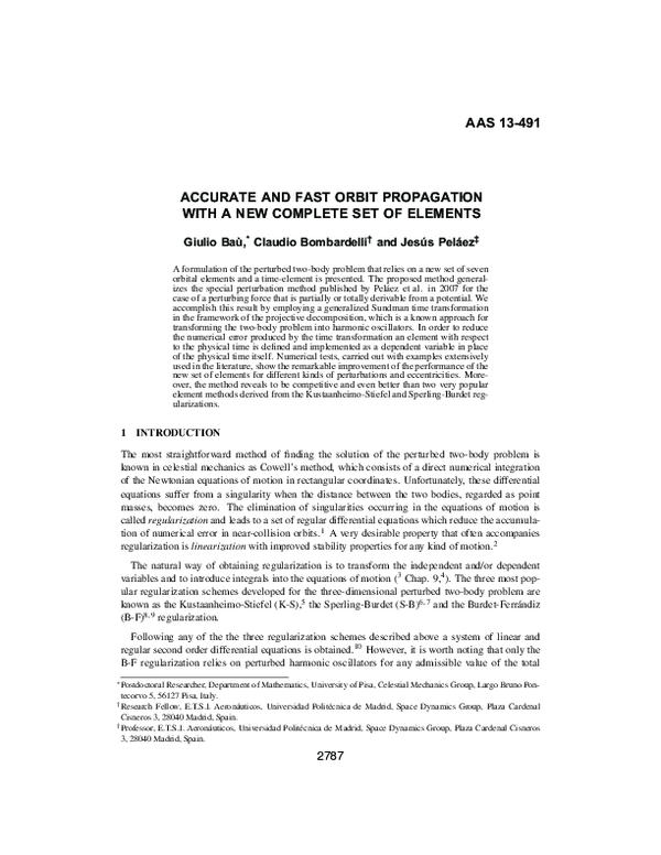 Pdf Accurate And Fast Orbit Propagation With A New Complete Set Of