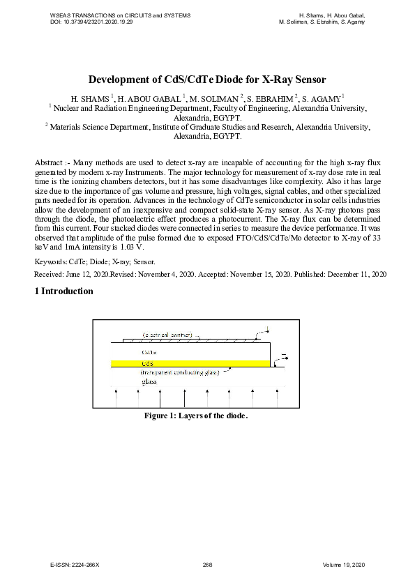 (PDF) Development of CdS/CdTe Diode for X-Ray Sensor