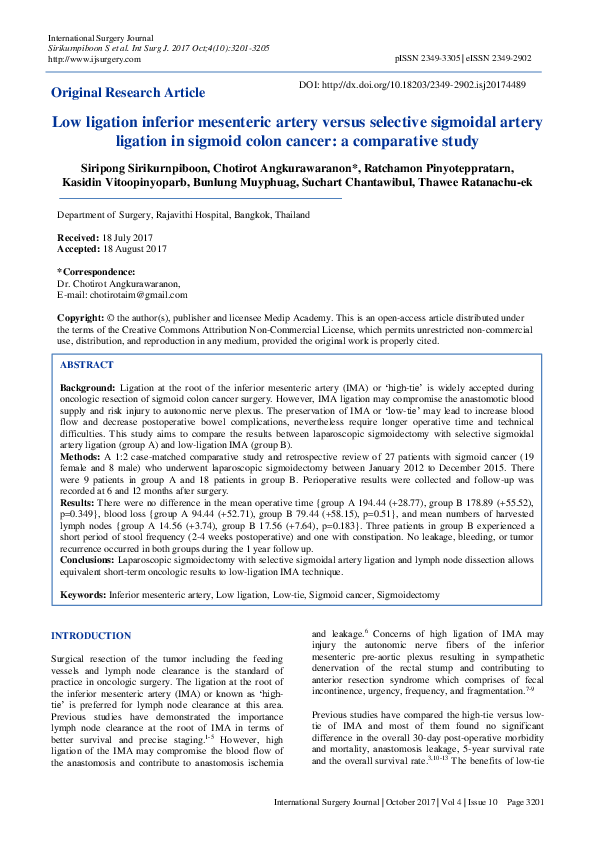 (PDF) Low ligation inferior mesenteric artery versus selective ...