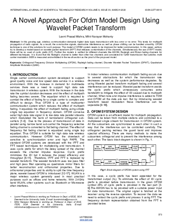 Pdf A Novel Approach For Ofdm Model Design Using Wavelet Packet Transform