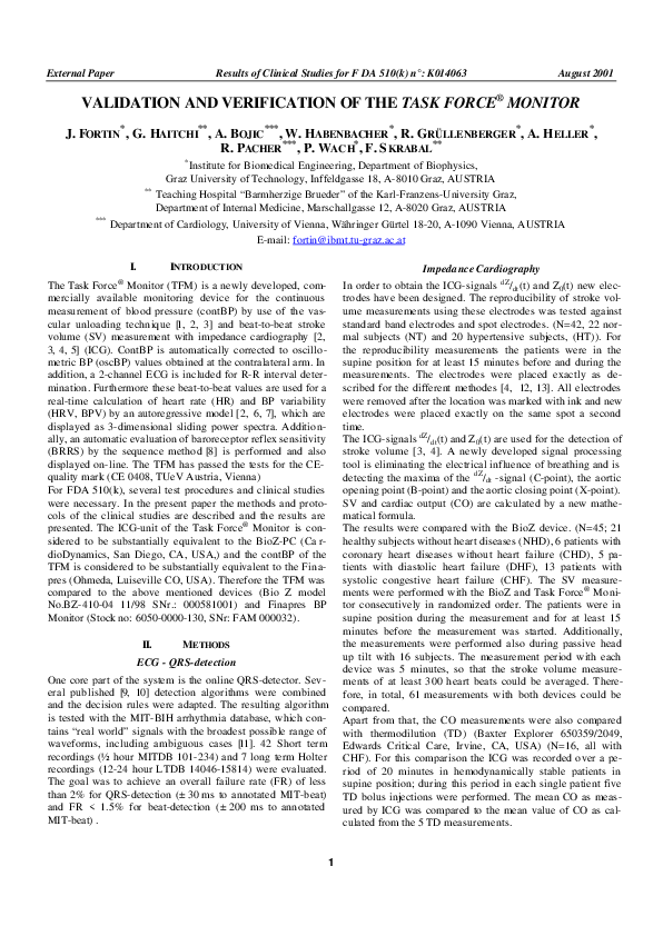 (PDF) Validation and Verification of the Task Force ® Monitor