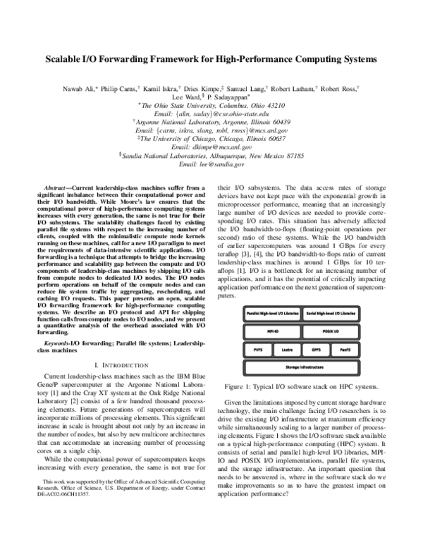(PDF) Scalable I/O forwarding framework for high-performance computing systems