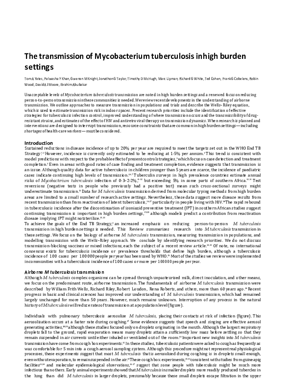 (PDF) The transmission of Mycobacterium tuberculosis in high burden settings