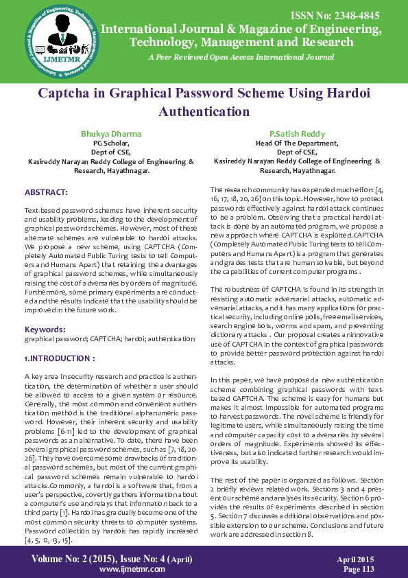 (PDF) Captcha in Graphical Password Scheme Using Hardoi Authentication