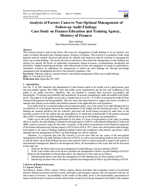 (PDF) Analysis of Factors Cause to Non-Optimal Management of Follow-up Audit Findings: Case ...
