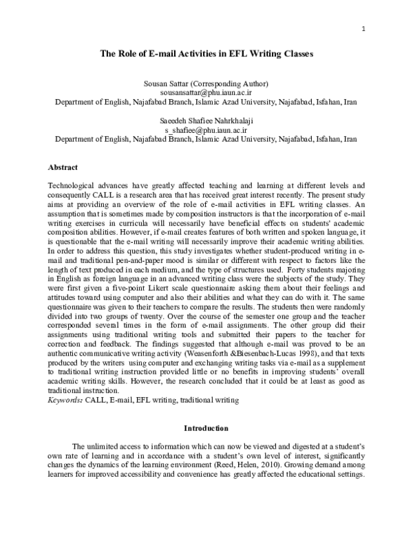 (PDF) The Role of E-mail Activities in EFL Writing Classes