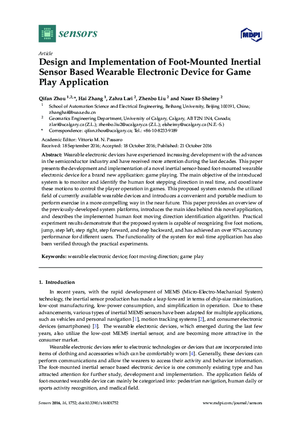 Pdf Design And Implementation Of Foot Mounted Inertial Sensor Based
