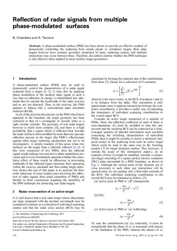 (PDF) Reflection of radar signals from multiple phase-modulated surfaces