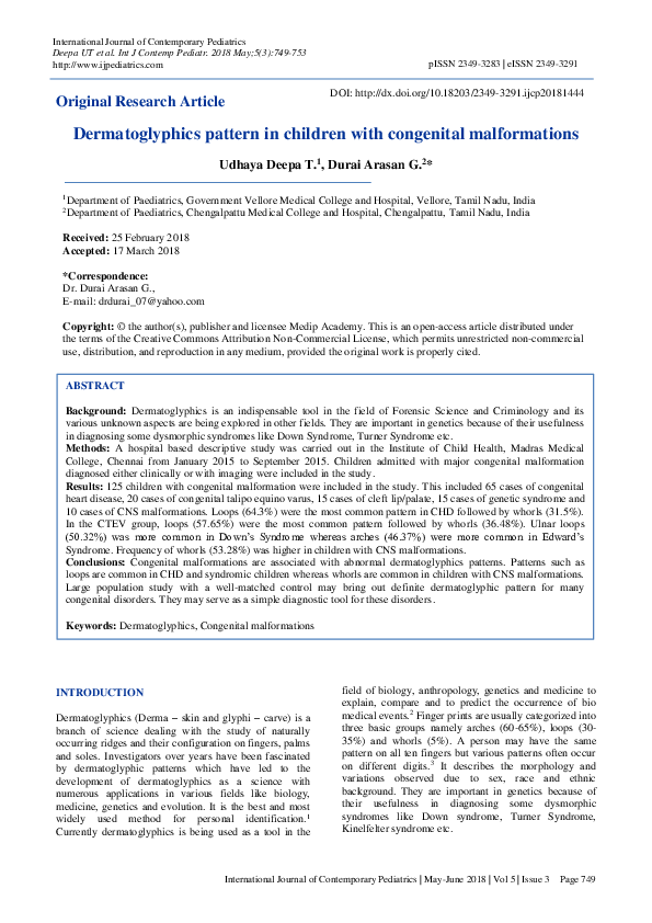 (PDF) Dermatoglyphics pattern in children with congenital malformations ...