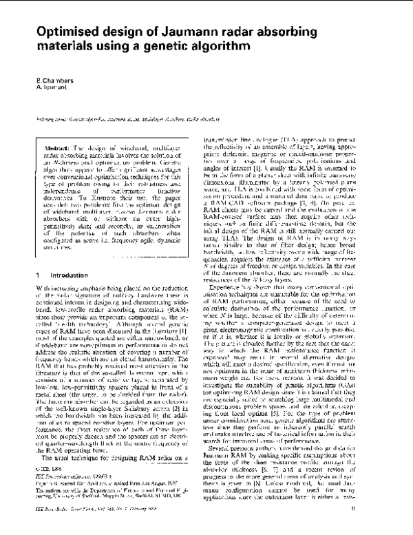(PDF) Optimised design of Jaumann radar absorbing materials using a genetic algorithm