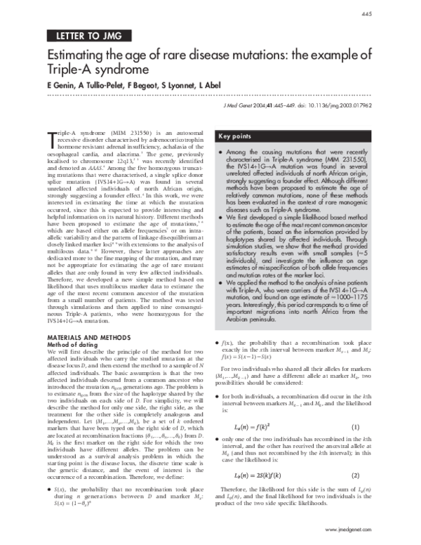 (PDF) Estimating the age of rare disease mutations: the example of ...