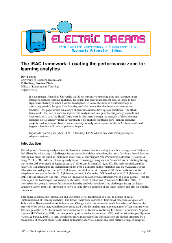 (PDF) The IRAC framework: locating the performance zone for learning ...